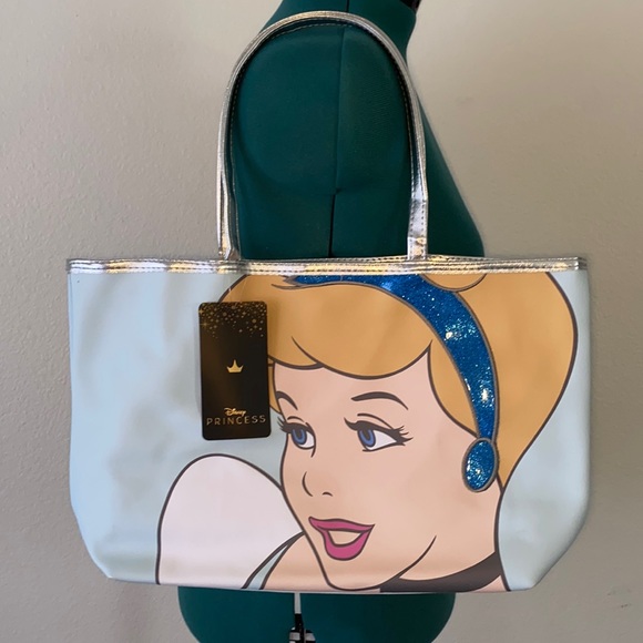 Disney | Bags | Disney Cinderella Princess Blue Glitter Tote Handbag ...